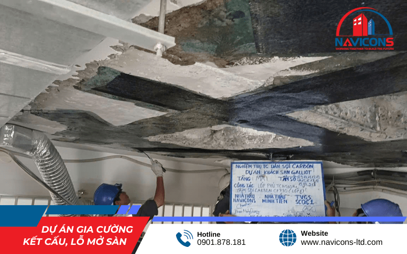 Dự án Gia cường kết cấu sàn, các lỗ mở bằng phương án dán sợi carbon